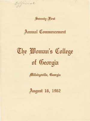 "Commencement Program 1962 August" by GCSU GCSU