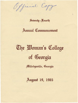"Commencement Program 1965 August" by GCSU GCSU