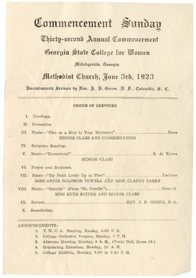 "Commencement Program 1923" by GCSU GCSU