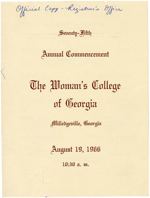 "Commencement Program 1966 August" by GCSU GCSU