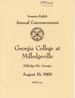 "Commencement Program 1969 August" by GCSU GCSU